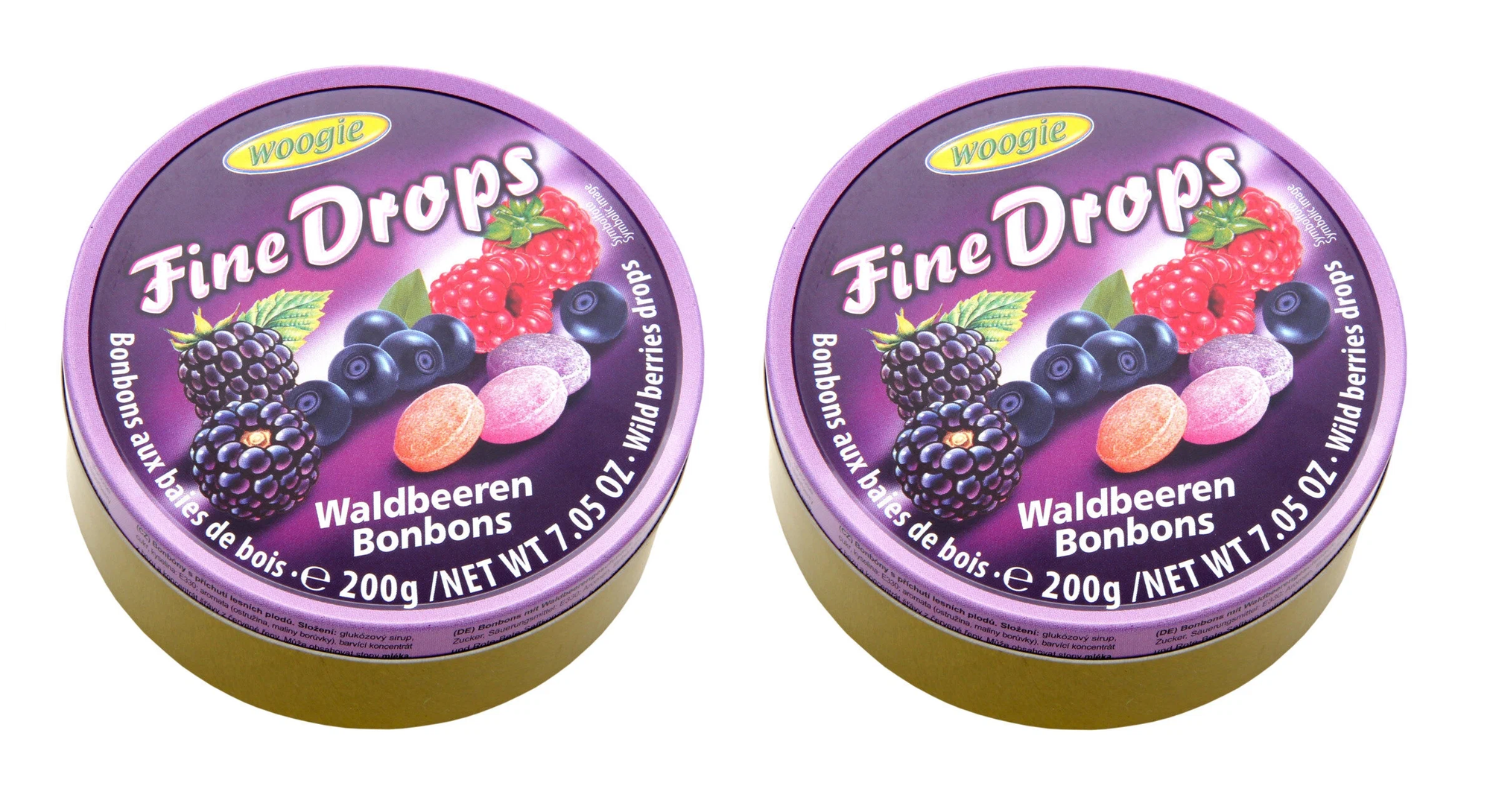 Леденцы в банке Лесные ягоды Fine Drops, Woogie, 2шт по 200гр (400гр), Австрия