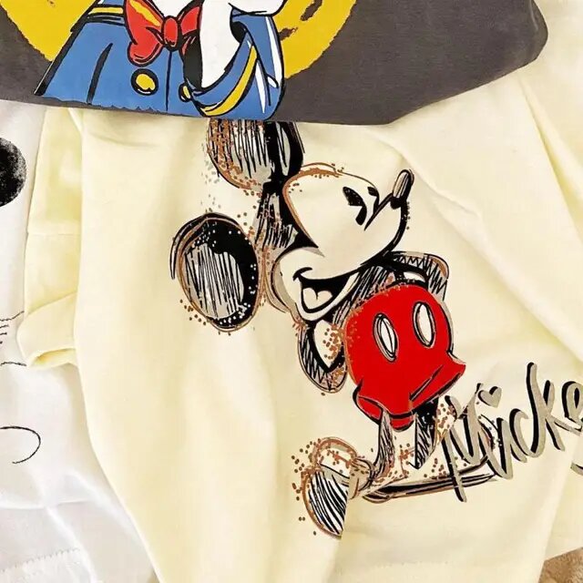 Футболка с коротким рукавом и милым принтом Disney, футболки с Микки и Дональдом Даком для мальчиков и девочек, повседневный костюм из чистого хлопка