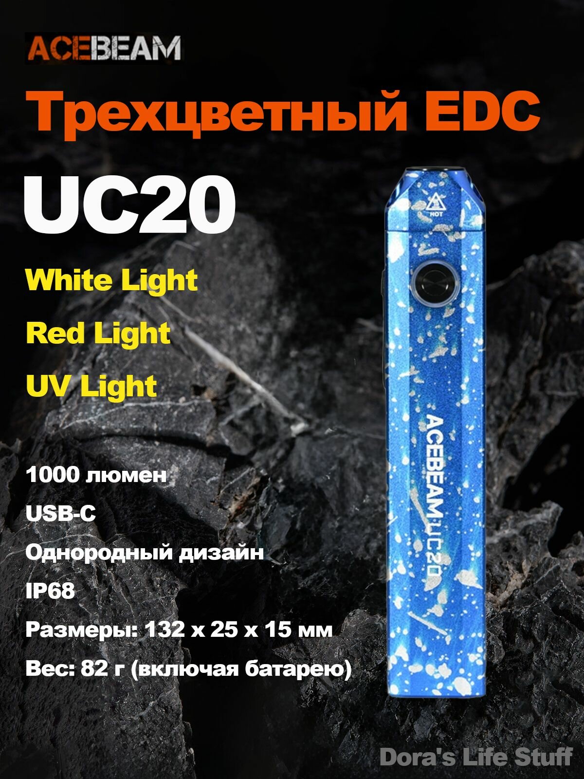Трёхлучевой EDC-фонарь, ACEBEAM UC20, 1000 люмен