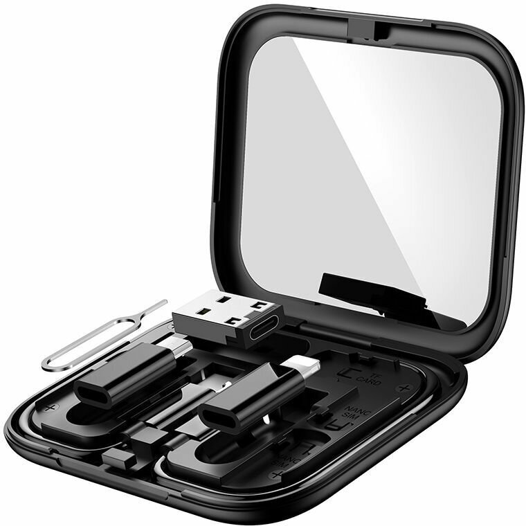 Многофункциональный набор Hoco U114 с кабелем и адаптерами для зарядки любого телефона, Type-C, Lightning, MicroUSB, USB, в кейсе с зеркалом и держателем для телефона