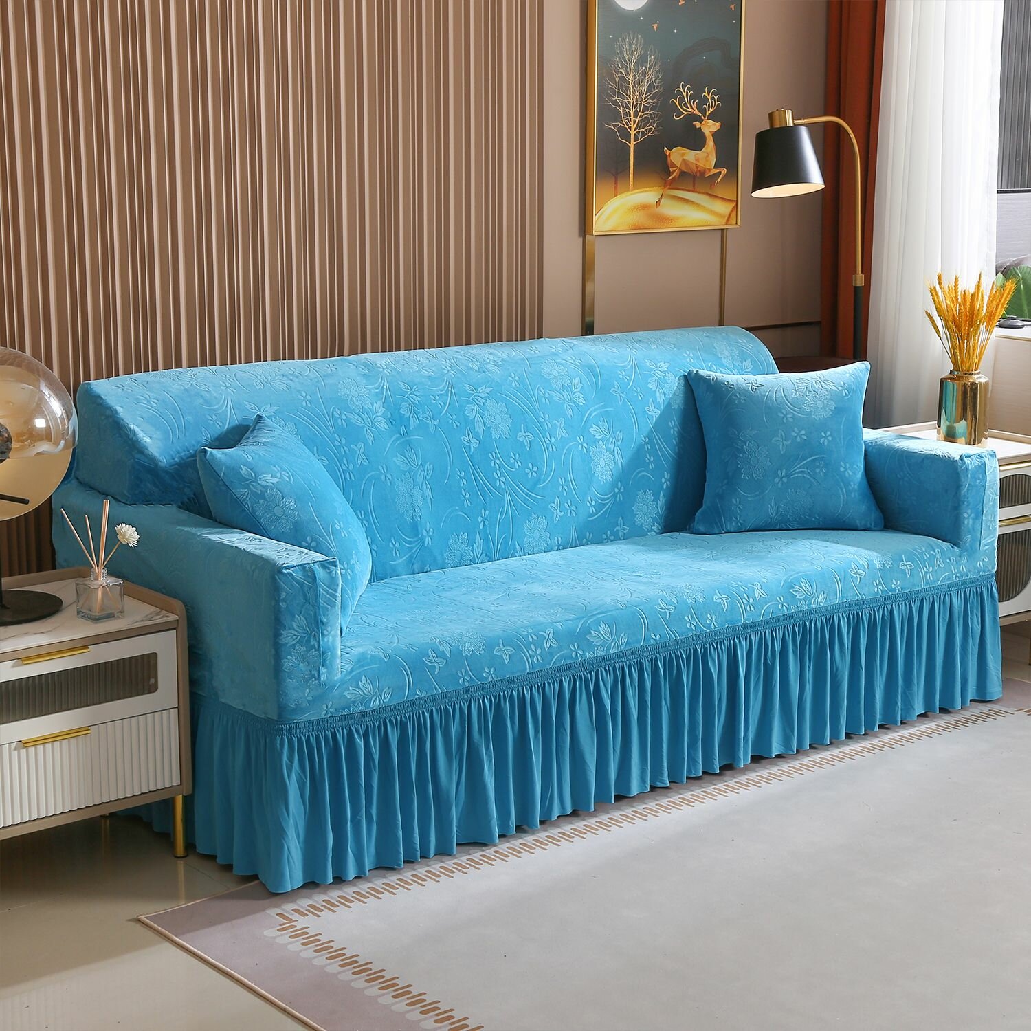 Чехол для мебели AiWinsure, Чехол на диван с подлокотниками трехместный Эластичный бархат, Жаккардовый мягкий