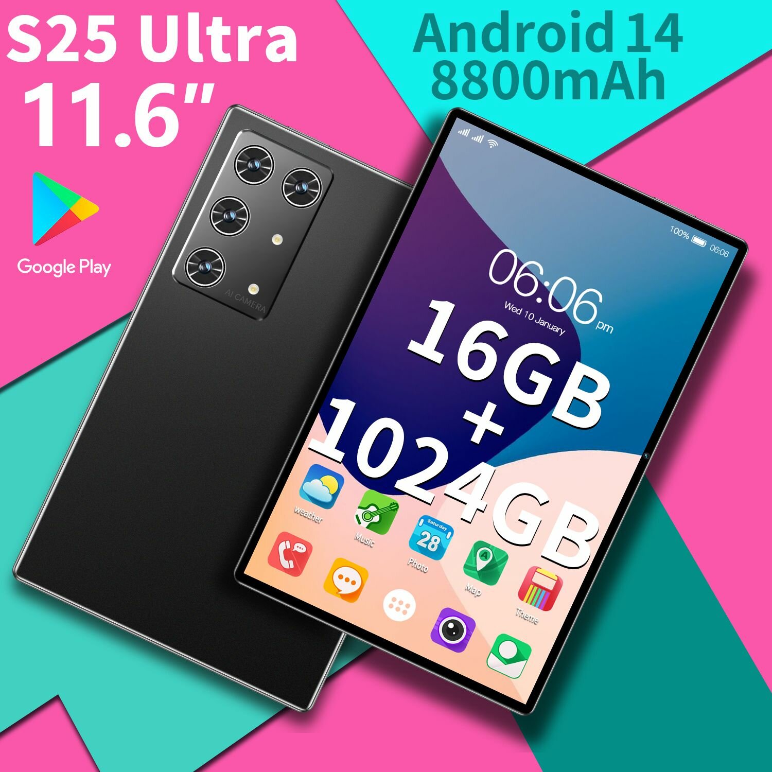 Планшет S25, экран 11,6", IPS, RAM 16 ГБ, ROM 1024ГБ, процессор MediaTek 6799