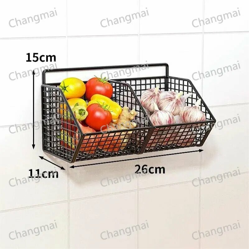 Корзина для хранения лука, имбиря и чеснока, настенный органайзер кухни, стойка специй, коробка без сверления, двойной слой