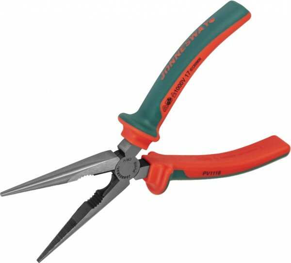 Длинногубцы диэлектрические 200 мм Jonnesway PV1118, 48845, прямые с двухкомпонентными рукоятками