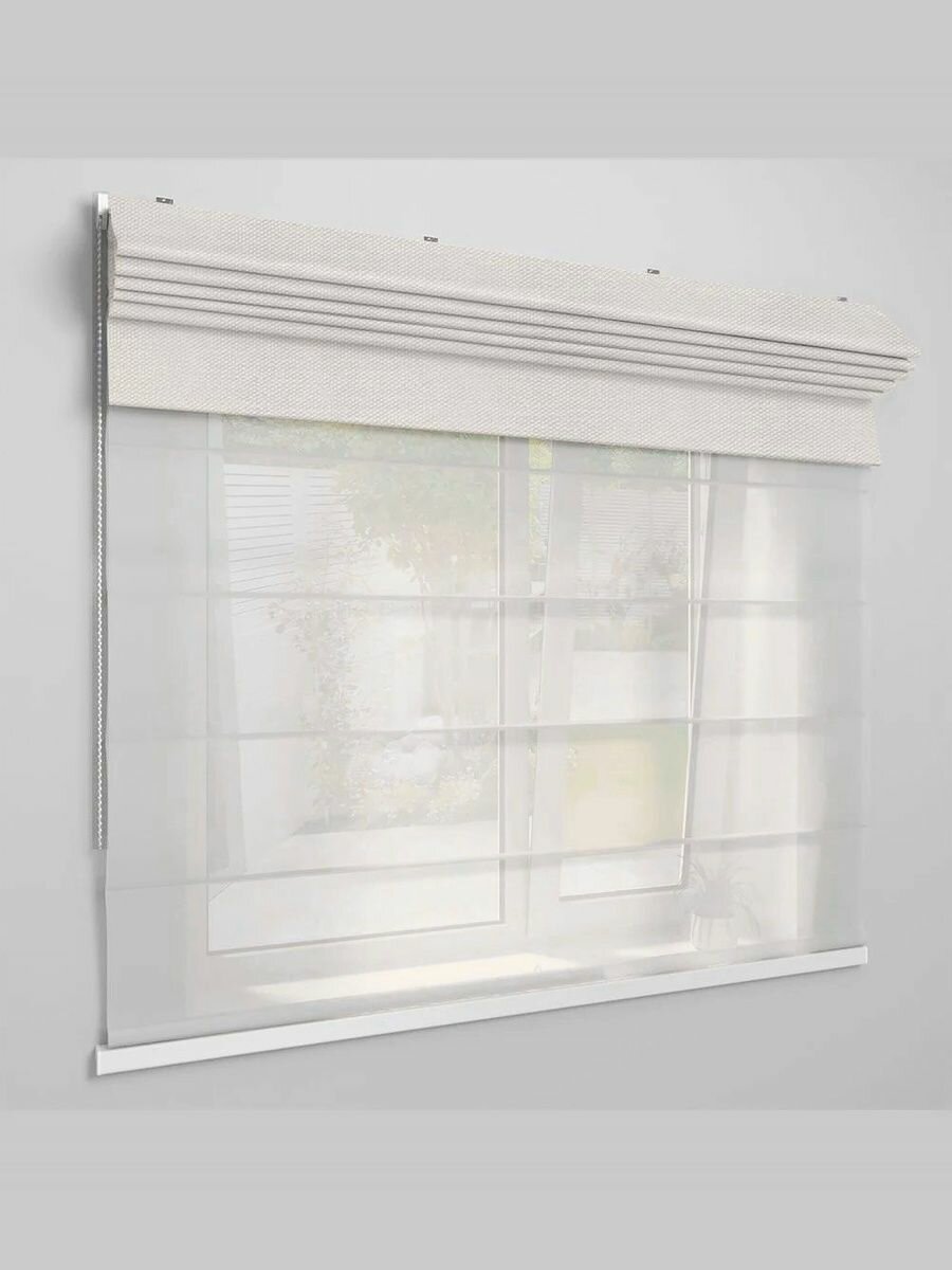 Римская штора Dim-out день ночь Монро белый дым 180х170 см OLEXDECO Твинс для кухни, гостиной, детской с закрытым карнизом one touch