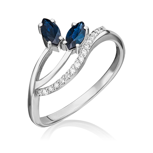 Кольцо, белое золото, 585 проба, сапфир, бриллиант