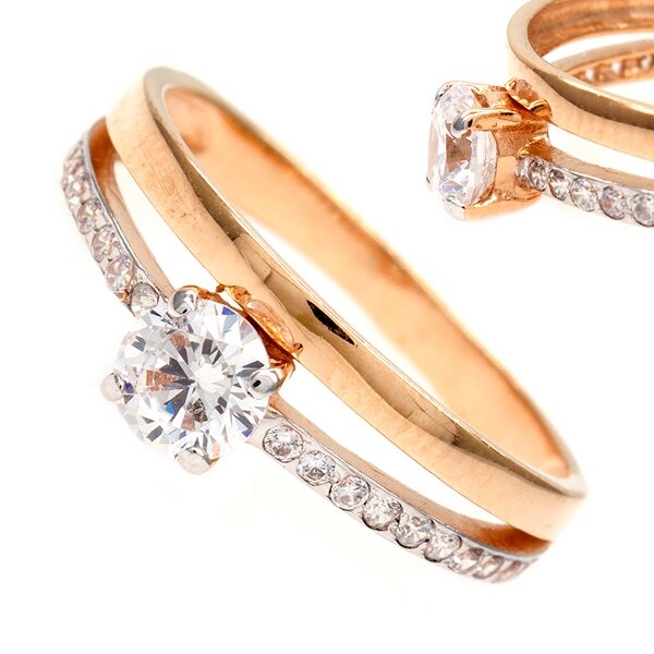 Кольцо дорожка, красное золото, 585 проба, фианит