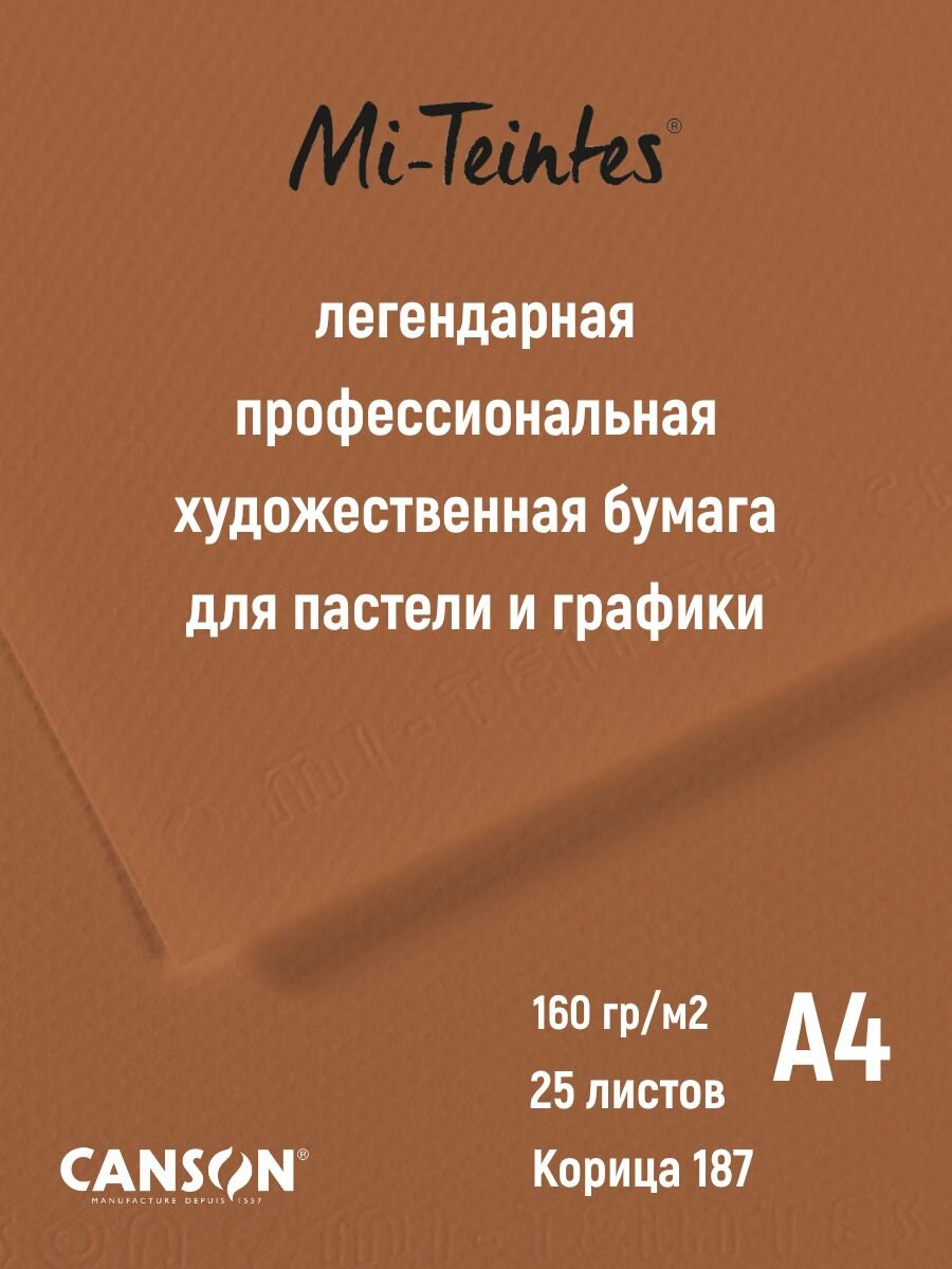 CANSON Mi-Teintes бумага для пастели 160 г/м2, 25 листов A4 21 х 29.7 см, №187 Цвет корицы C31032S049