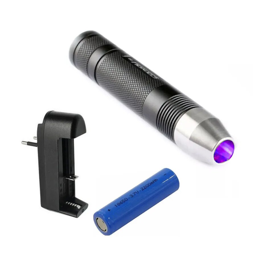 Фонарик, ультрафиолетовый, аккумуляторный, 365НМ, серебристый