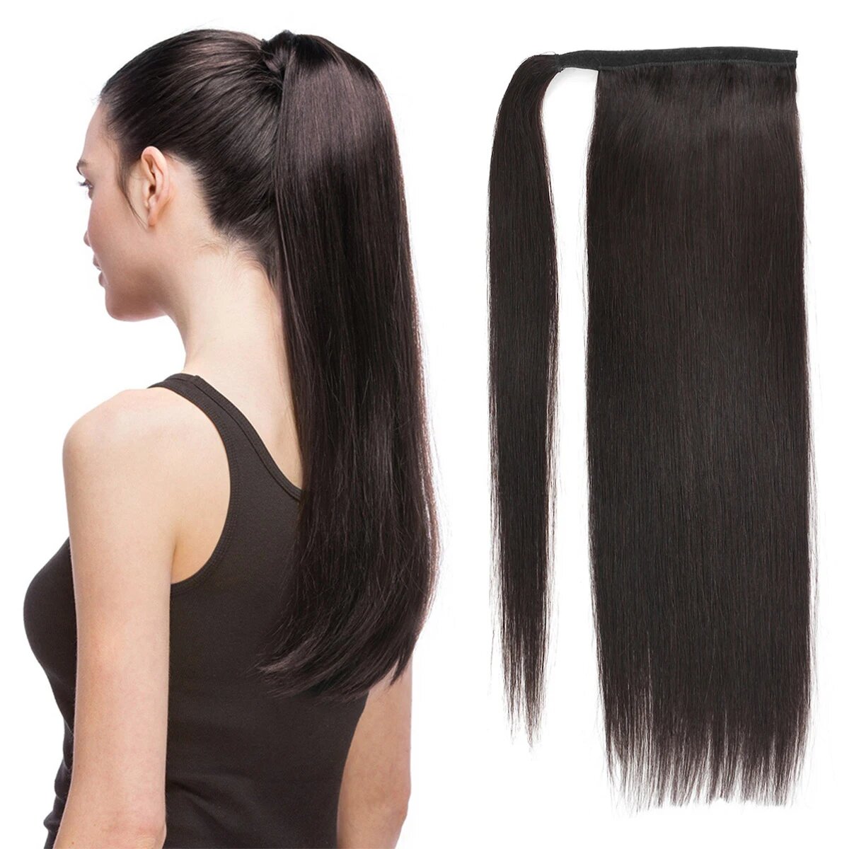 REAL BEAUTY прямой конский хвост из натуральных волос 100% Remy 14inch 60g, # 1Б