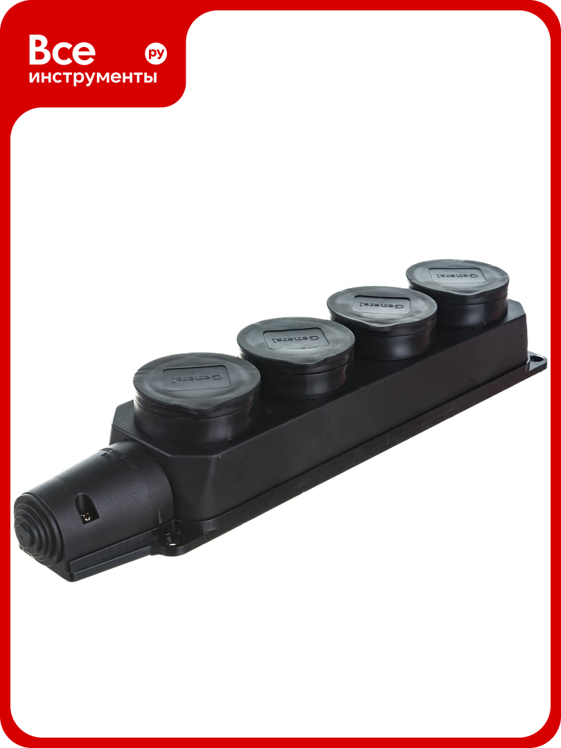 Розеточная колодка General Lighting Systems каучук 16А 4 места с заземлением без выключателя черная