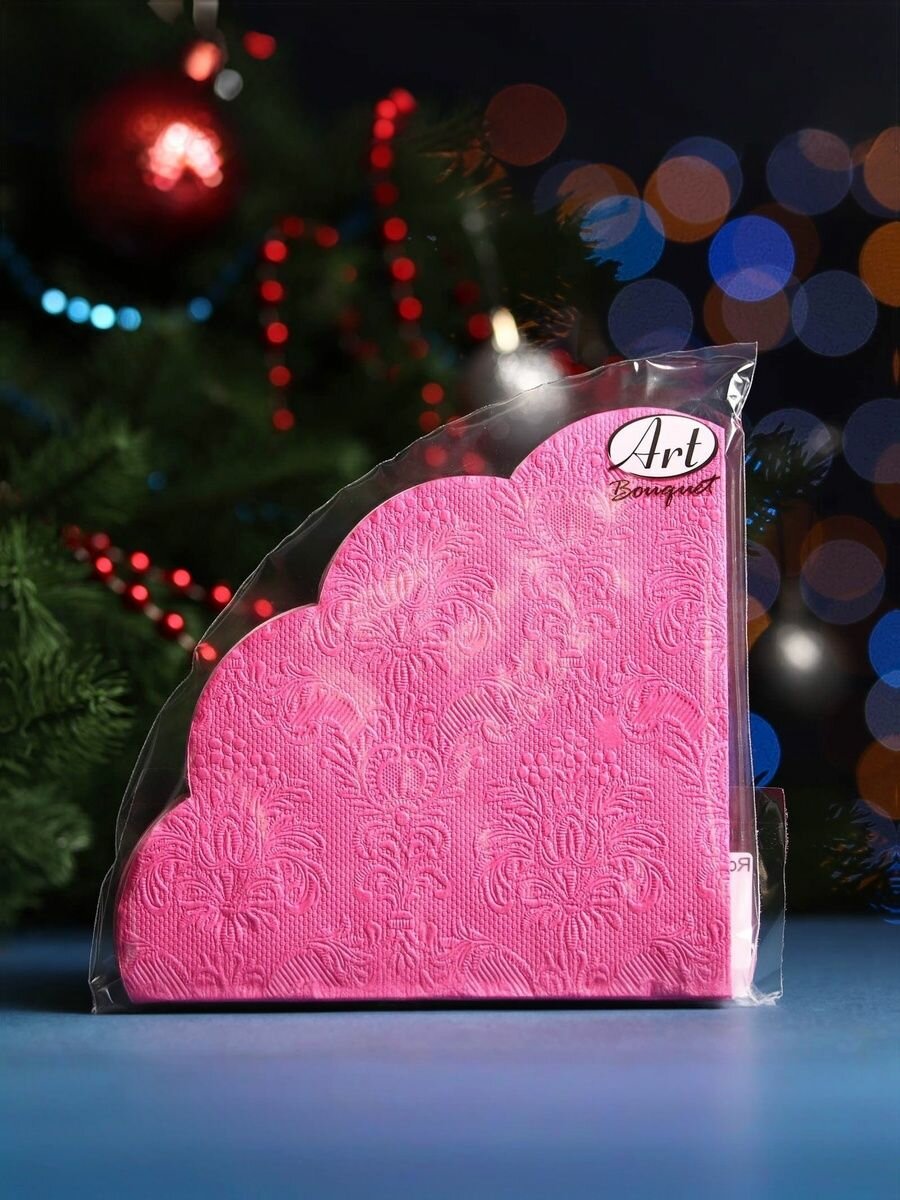 Салфетки бумажные Барокко Малиновые 3 слоя 12 листов диаметр 32 см