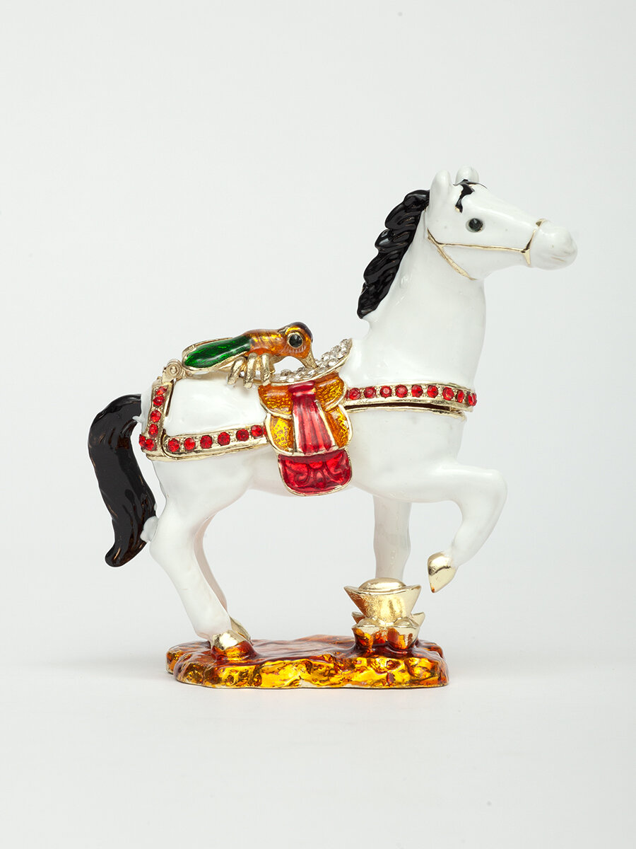 Шкатулка сувенирная "Лошадь", символ 2026 г, металл, стразы, цвет белый