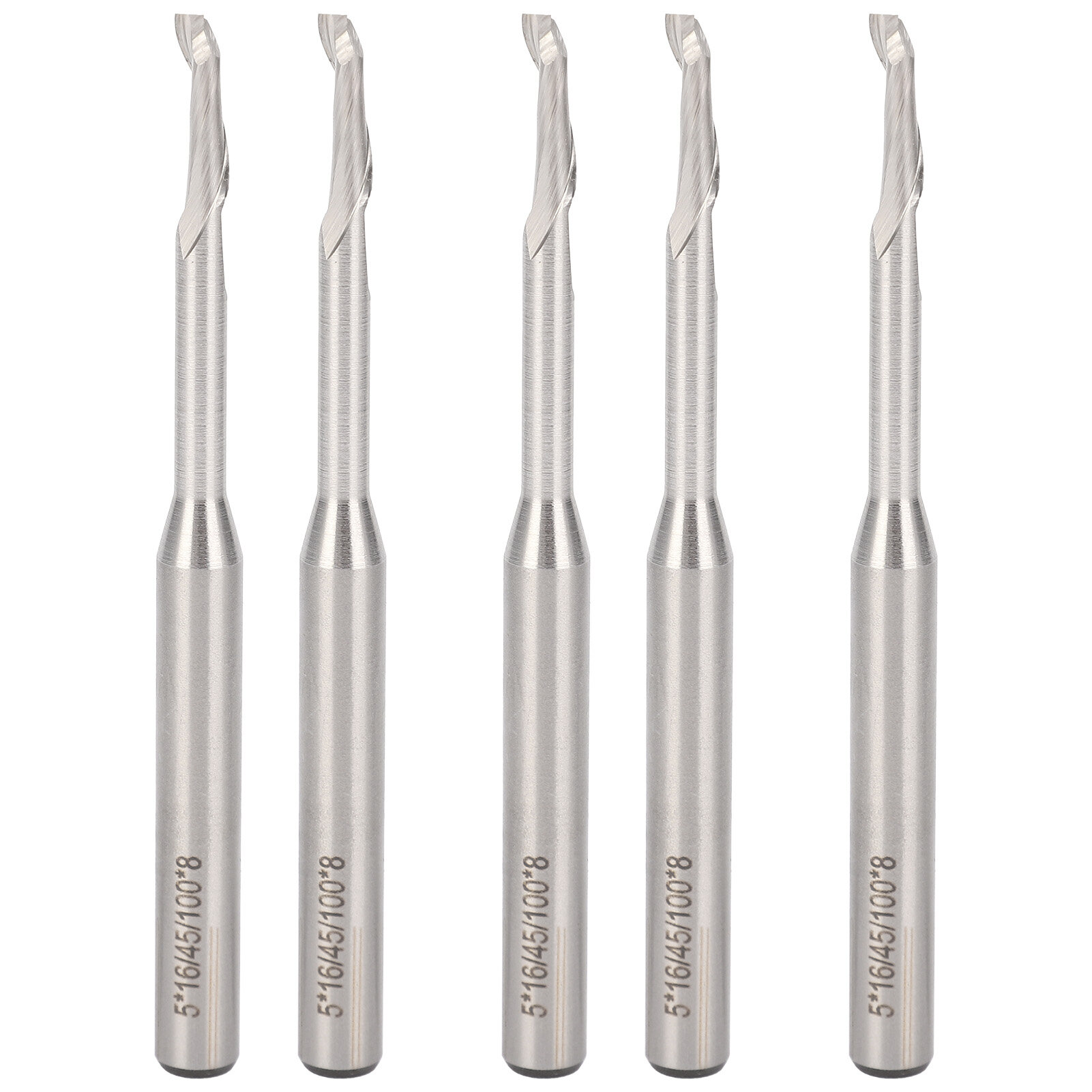 Набор спиральных концевых фрез с одной канавкой из быстрорежущей стали 8x5x16x100 мм, 5 гравировальных фрез для обработки дерева, акрила, алюминия с ЧПУ