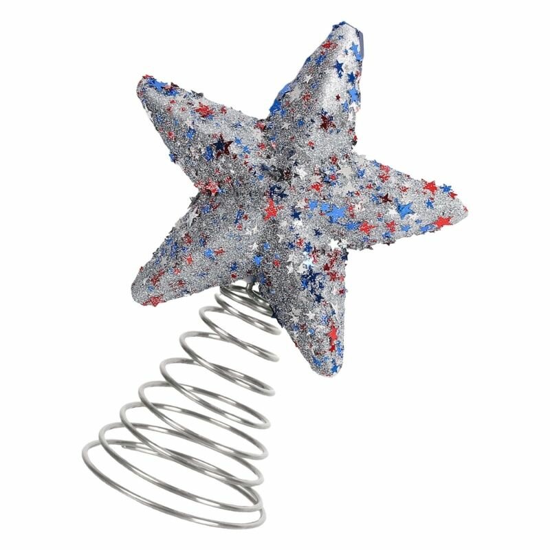Пятиконечная звезда с цветными блестками на День независимости, реквизит для украшения рождественской елки-серебряная пятиконечная звезда-красные, синие и серебряные блестки