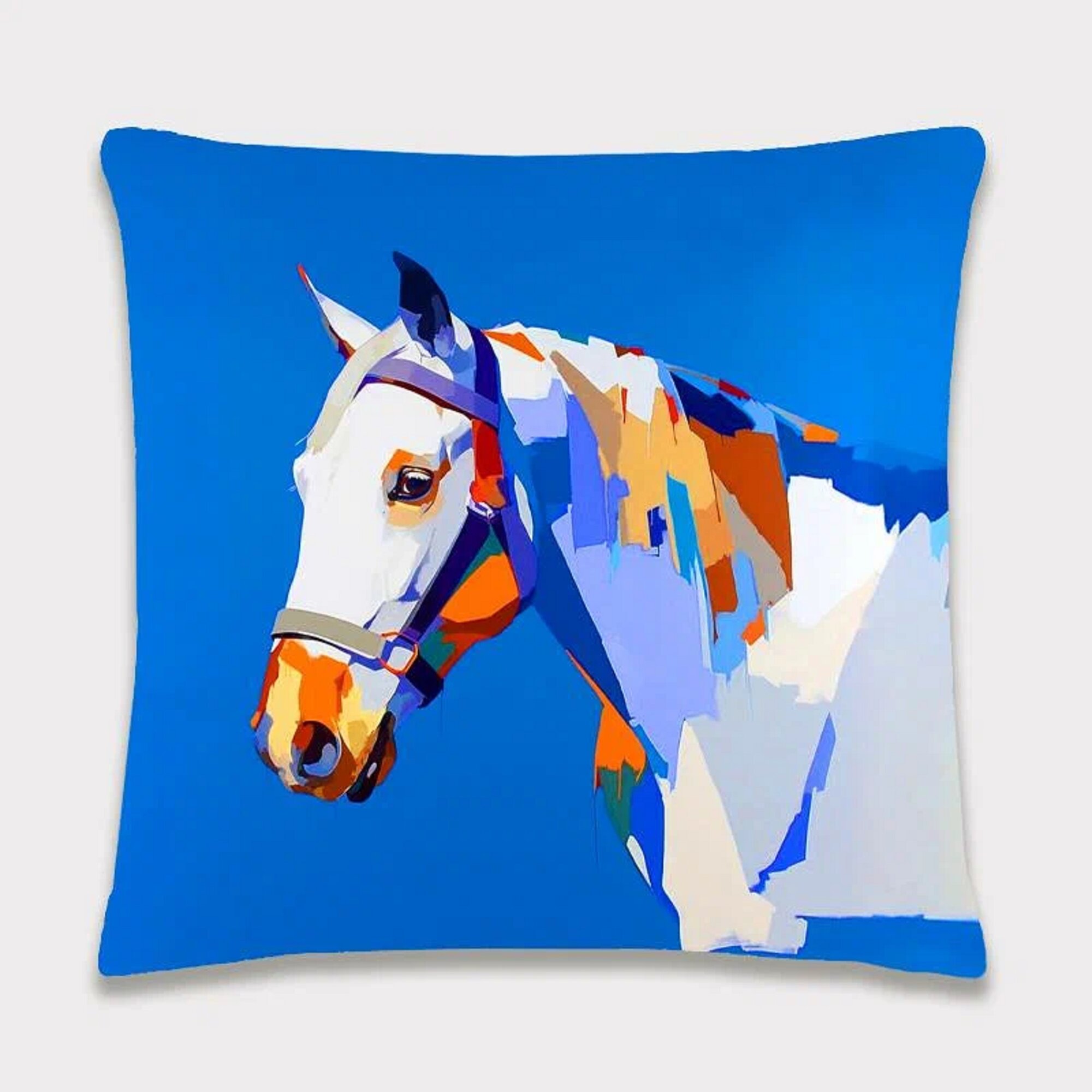 Подушка декоративная Белый конь на голубом фоне 40х40 велюр подарок, новый год, рождество