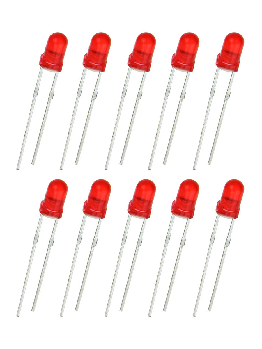 Светодиод 3мм, цвет красный, красная линза 3V, упаковка 10 штук