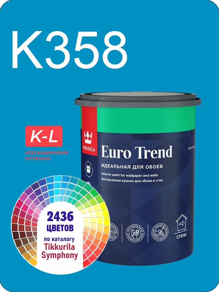 Краска для обоев Tikkurila Euro Trend 0,9л. насыщенные оттенки K358