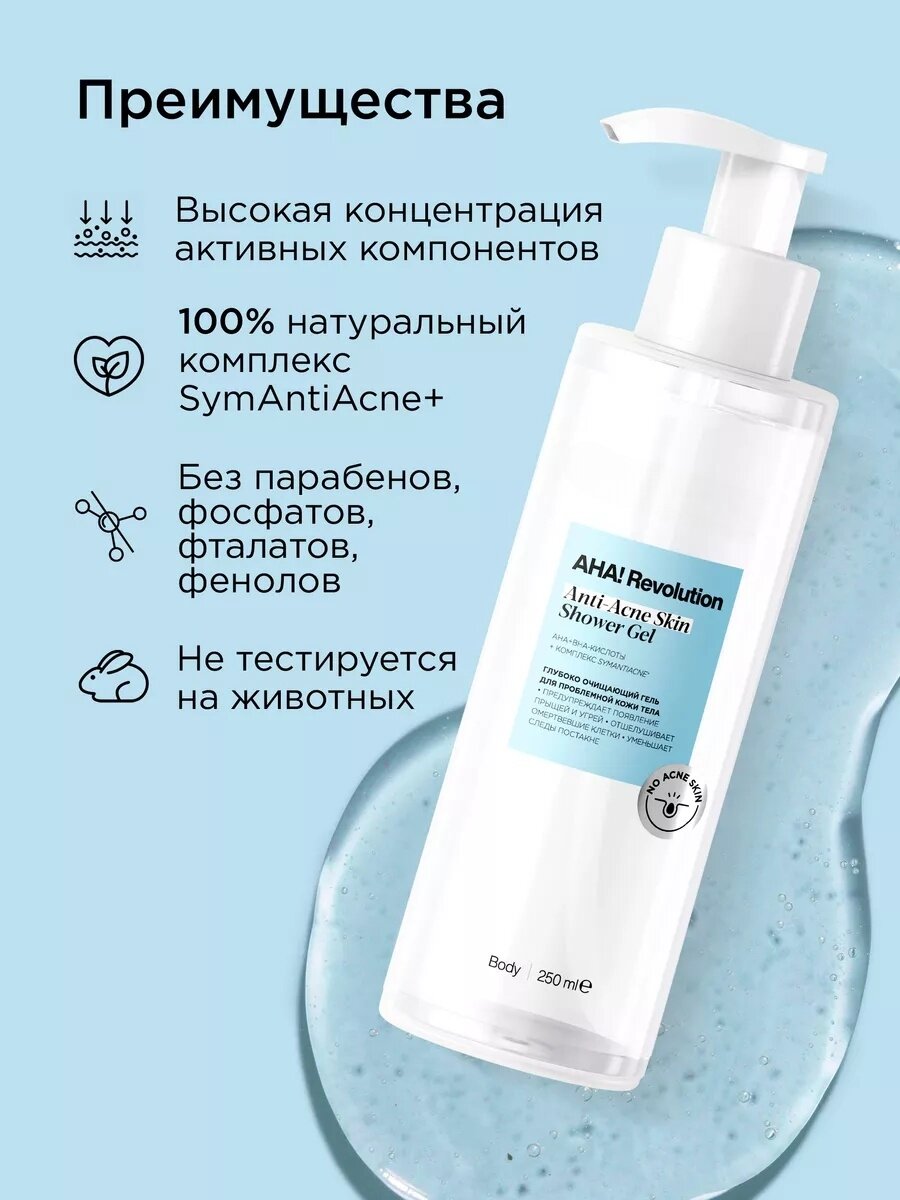 Гель для душа AHA Revolution, против акне, с гликолевой кислотой, 250мл