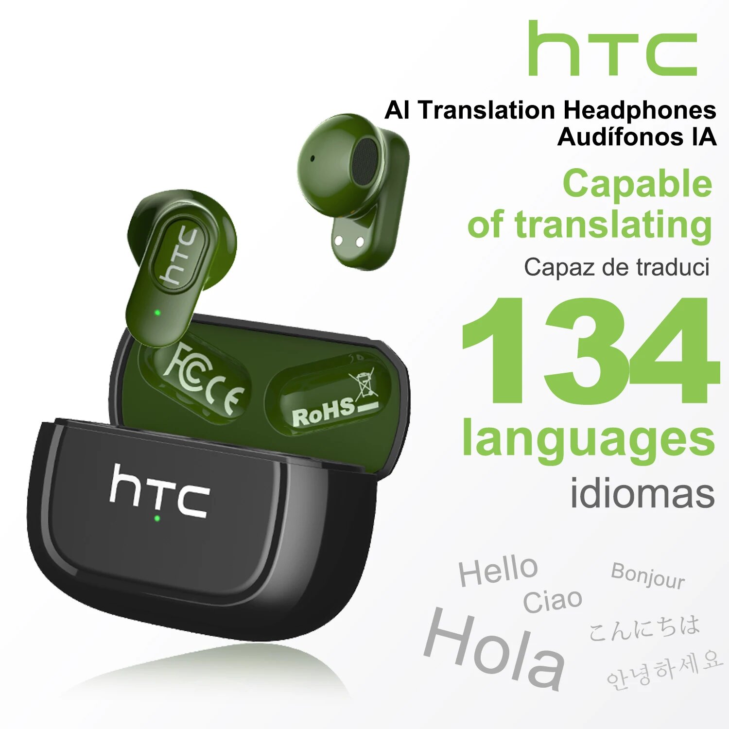 HTC NE51 TWS наушники AI, черные и зеленые