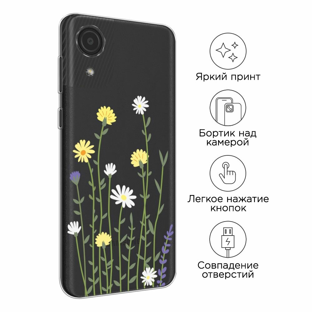 Чехол на Samsung Galaxy A03 Core / Самсунг Галакси А03 Core с принтом "Пучок полевых цветов", прозрачный — фото 1