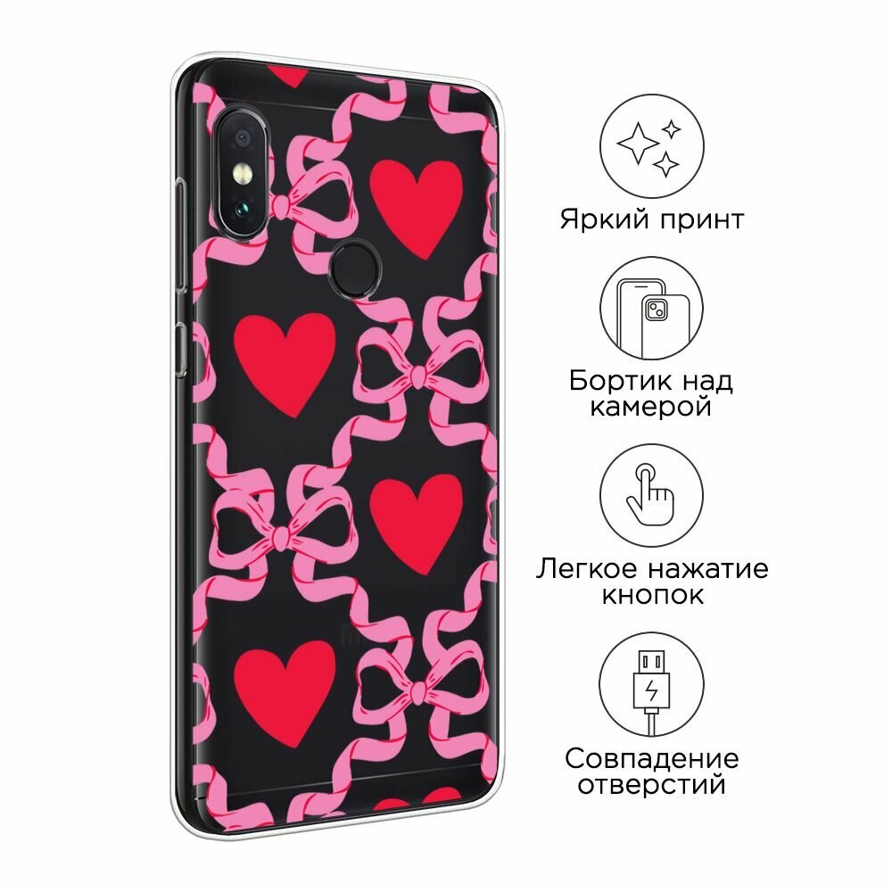 Чехол на Xiaomi Redmi Note 5/Note 5 Pro / Сяоми Редми Нот 5 с принтом "Hearts and ribbons 2 - 14 февраля", прозрачный — фото 1