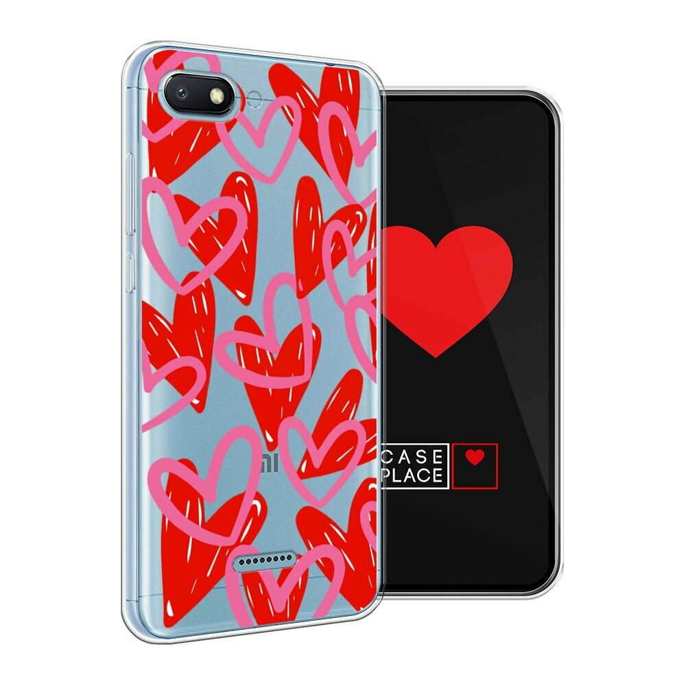Чехол на Xiaomi Redmi 6A / Сяоми Редми 6А с принтом "Hearts doodles - 14 февраля", прозрачный — фото 1