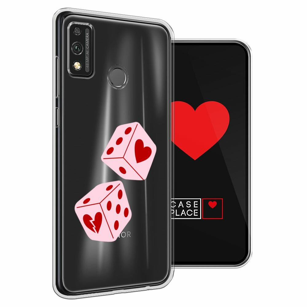Чехол на Honor 9X Lite / Хонор 9X Лайт с принтом Игральные кубики любви, прозрачный — фото 1