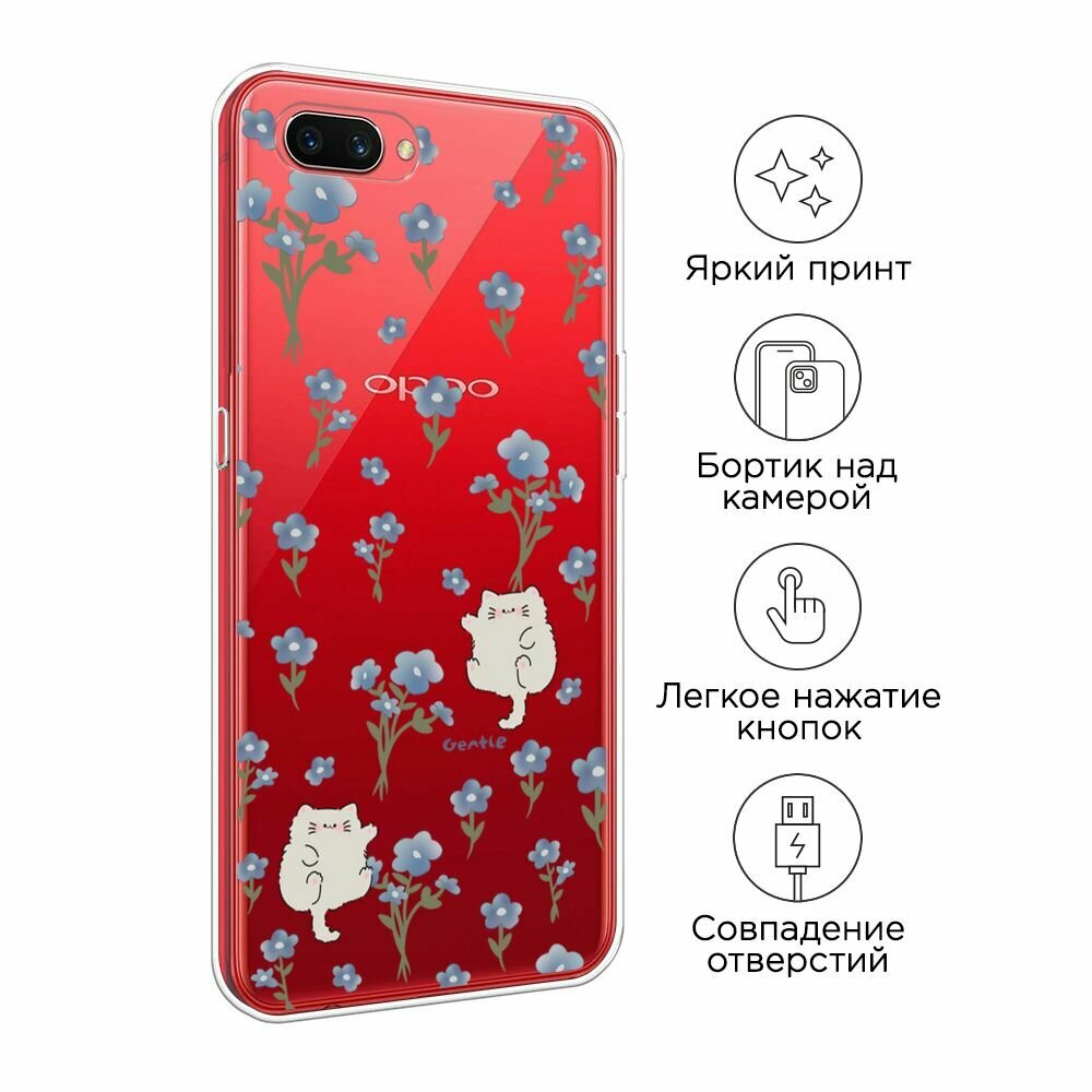 Чехол на Oppo A3s / Oppo A3s с принтом "Gentle cats", прозрачный — фото 1