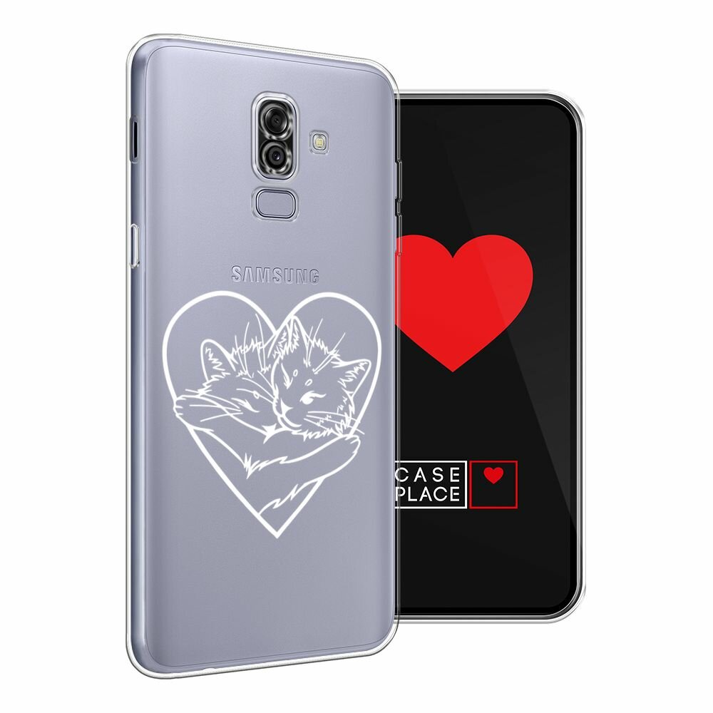 Чехол на Samsung Galaxy J8 / Самсунг Галакси Джей 8 с принтом "Влюблённые котики рисунок 2 - 14 февраля", прозрачный — фото 1