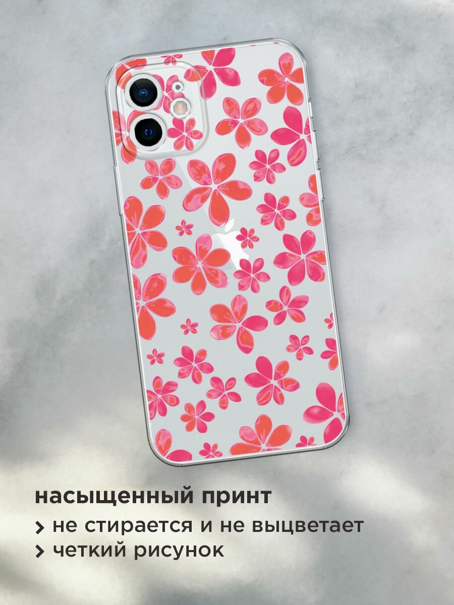 Чехол на Apple iPhone 12 mini / Айфон 12 Мини с принтом "Росыпь ярких цветов", прозрачный — фото 1