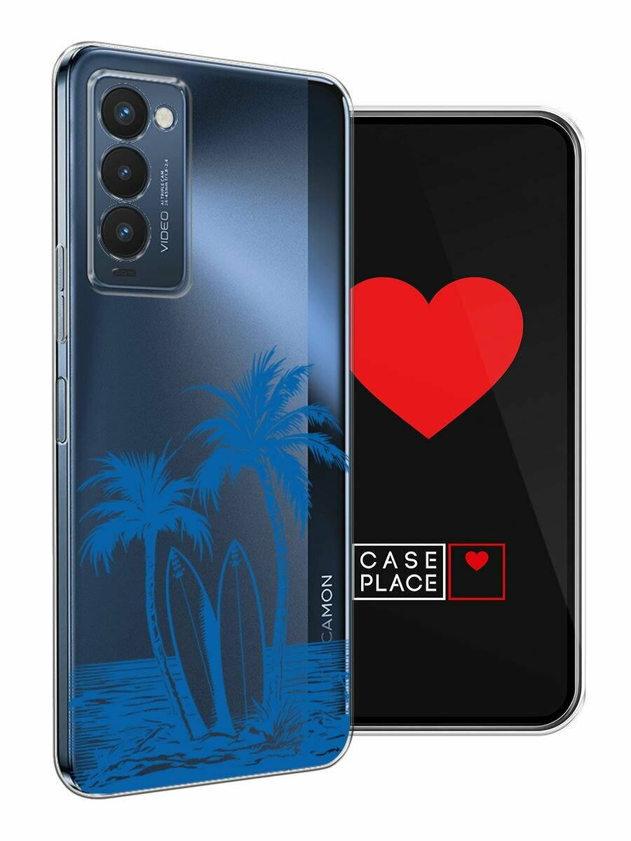 Чехол на Tecno Camon 18P / Техно Камон 18Р с принтом "Сёрфинг на островах 1", прозрачный — фото 1