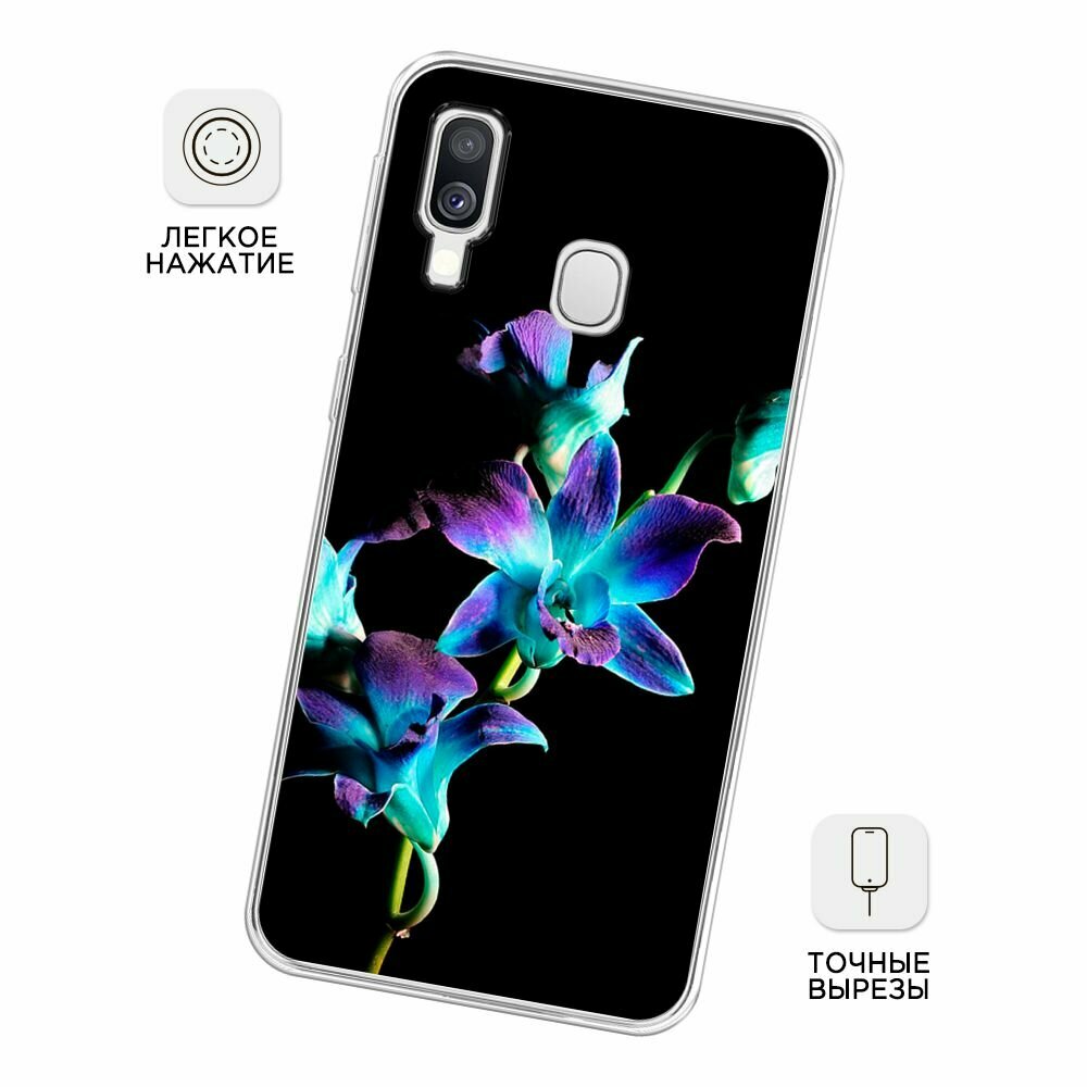 Чехол на Samsung Galaxy A40 / Самсунг Галакси А40 с принтом "Синий цветок на черном" — фото 1