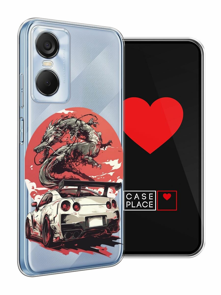Чехол на Tecno Pop 6 pro / Техно Поп 6 Про с принтом "Car and dragon", прозрачный — фото 1