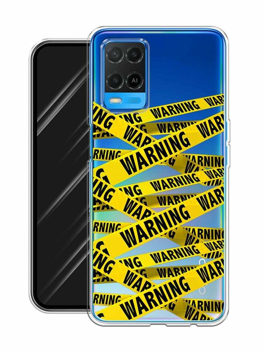 Чехол на Oppo A54 / Оппо A54 с принтом "Warning!", прозрачный — фото 1