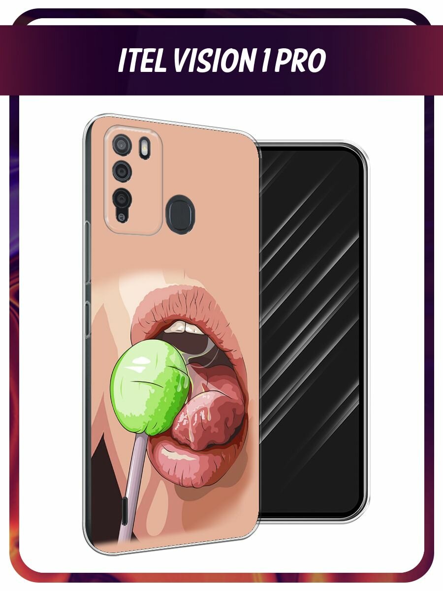 Чехол на Itel Vision 1 Pro / Ител Визион 1 Про с принтом губы и чупа-чупс