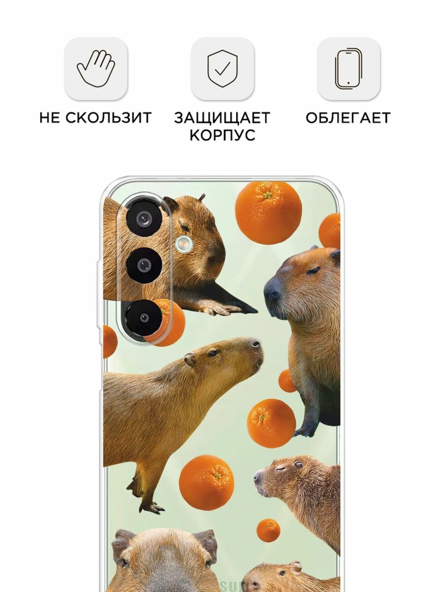 Чехол на Samsung Galaxy M16 / Самсунг Галакси М16 с принтом "Капибара и апельсины", прозрачный — фото 1