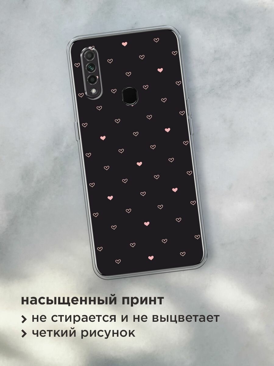 Чехол на Oppo A31 / Оппо А31 с принтом "Черный фон и сердечки" — фото 1