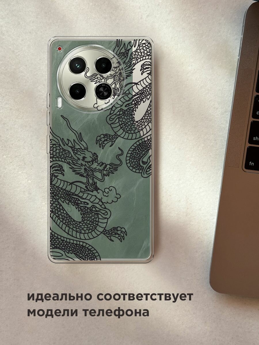 Чехол на Tecno Camon 30 5G / Текно Камон 30 5G с принтом "Два китайских дракона", прозрачный — фото 1