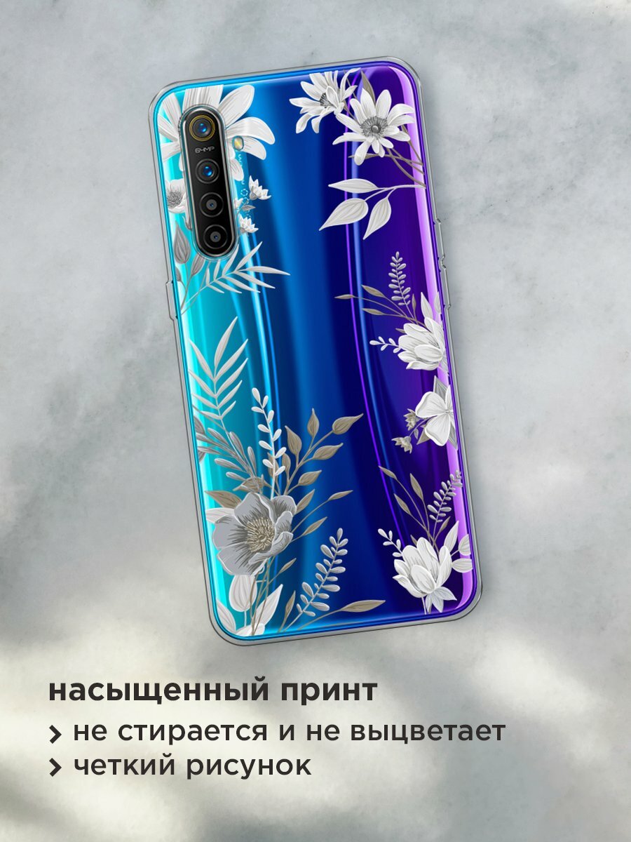 Чехол на Realme XT / Реалми XT с принтом "Цветы сепия 3" — фото 1