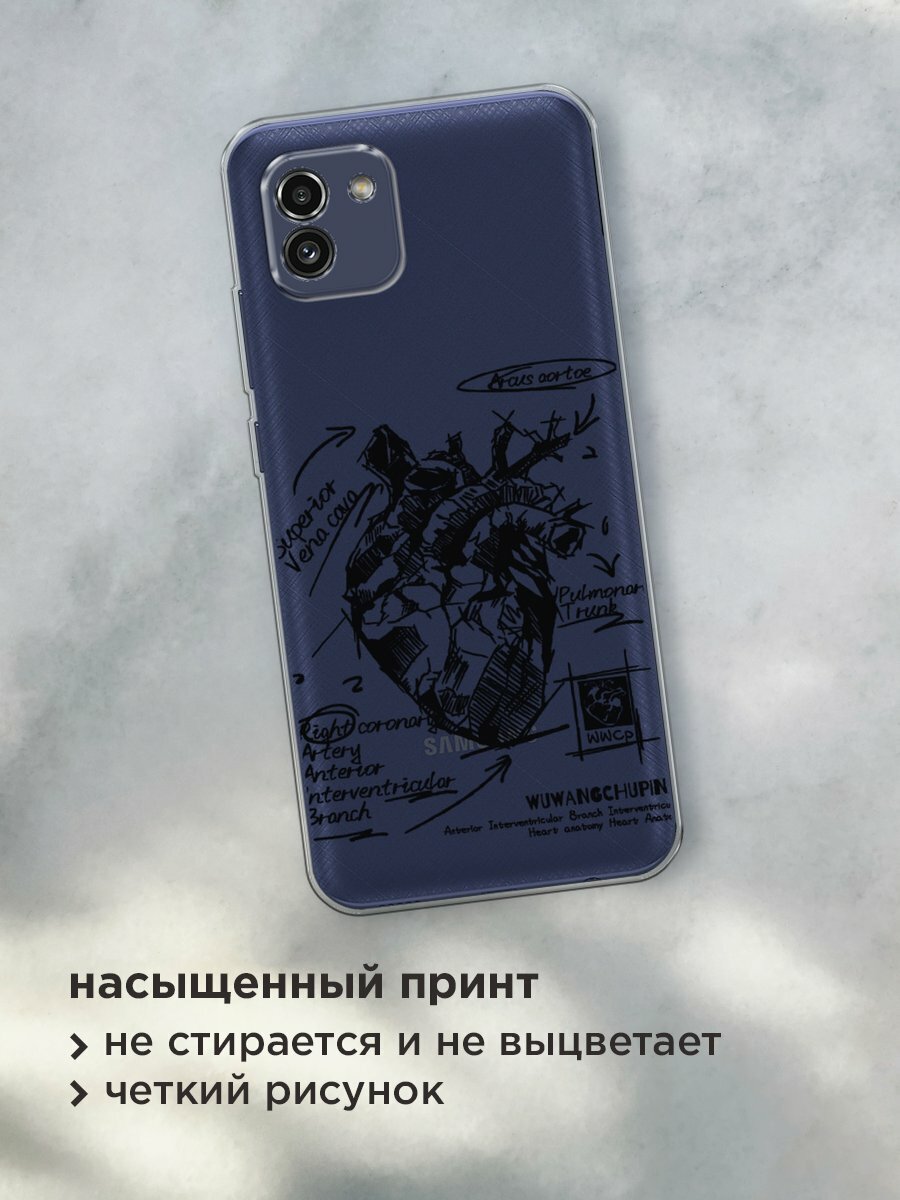 Чехол на Samsung Galaxy A03 / Самсунг Галакси А03 с принтом "Анатомическое сердце 2", прозрачный — фото 1