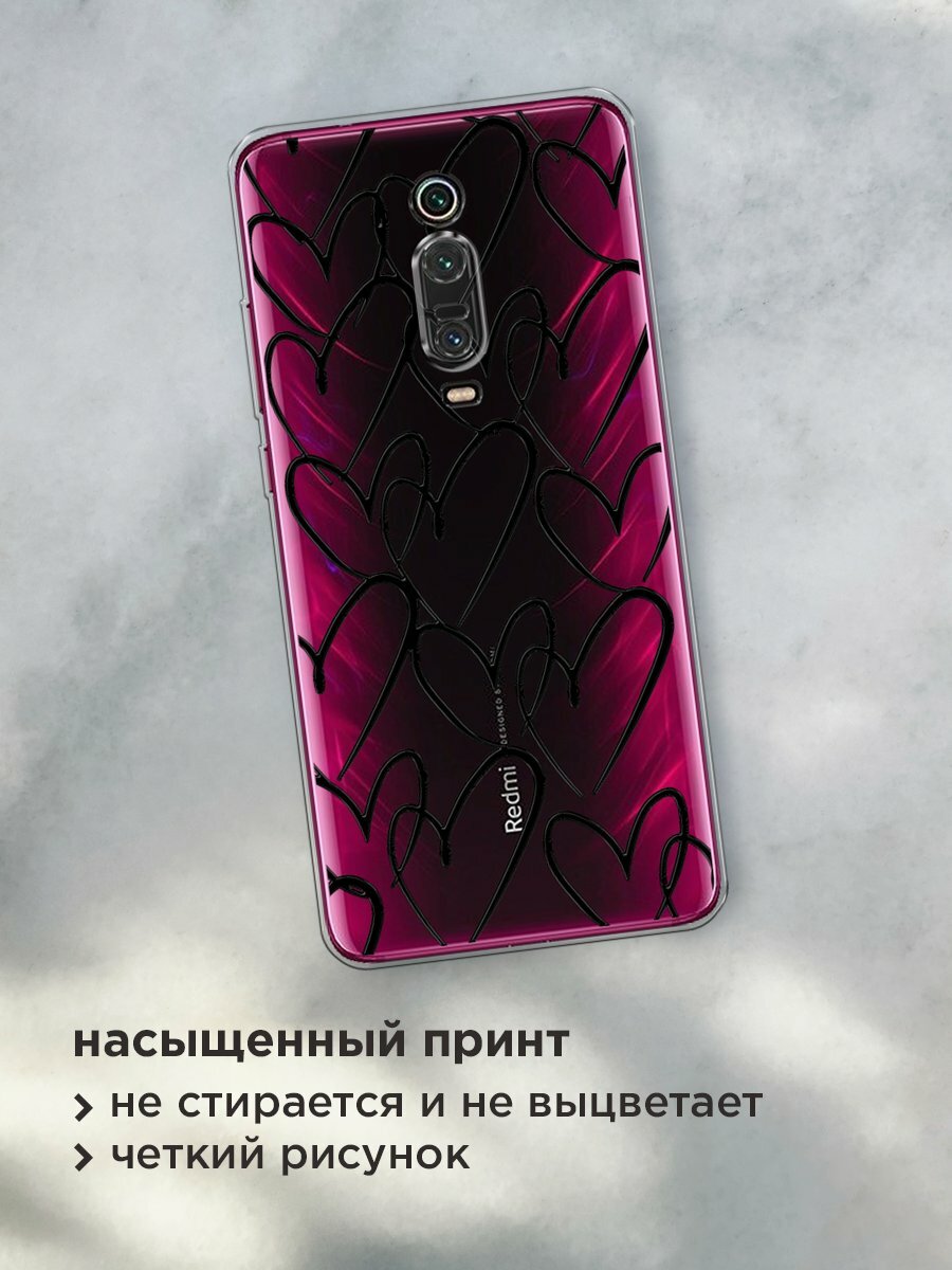 Чехол на Xiaomi Redmi K20/K20 Pro/Mi 9T/9T Pro / Сяоми Редми К20/K20 Pro/Mi 9T/9T Pro с принтом "Hearts doodle black 1" — фото 1