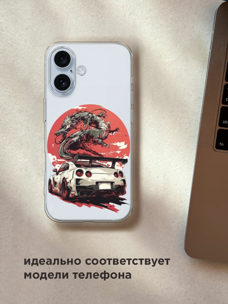 Чехол на Apple iPhone 17 / Айфон 17 с принтом "Car and dragon", прозрачный — фото 1