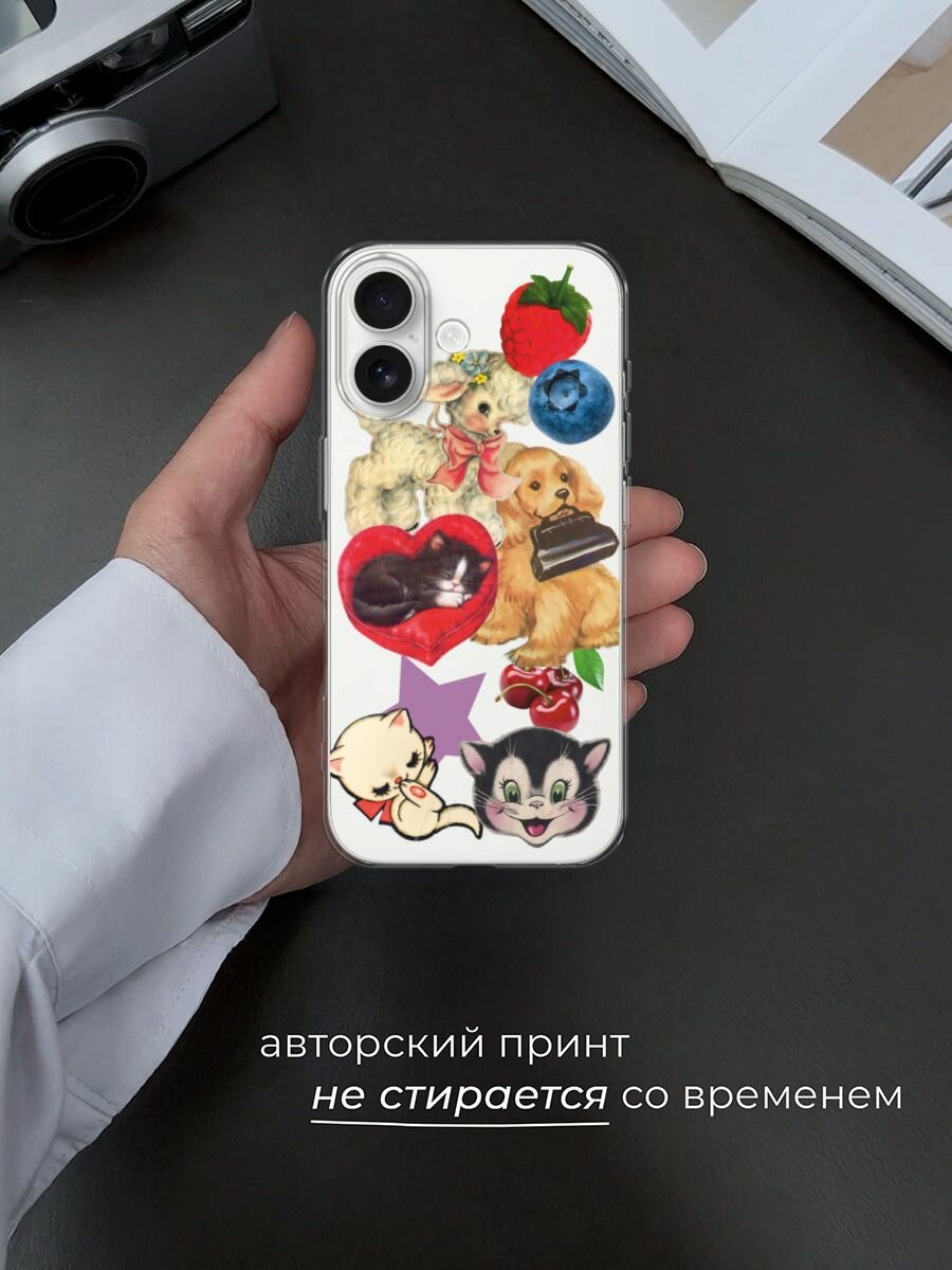 Чехол на Apple iPhone 17 / Айфон 17 с принтом "Милые стикеры", прозрачный — фото 1