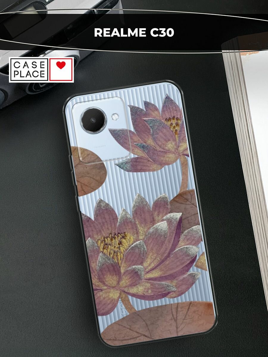 Чехол на Realme C30 / Реалми C30 с принтом "Темные лотосы"