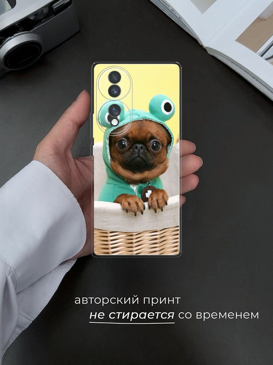 Чехол на Honor 70 / Хонор 70 с принтом "Собачка в шапке лягушки" — фото 1