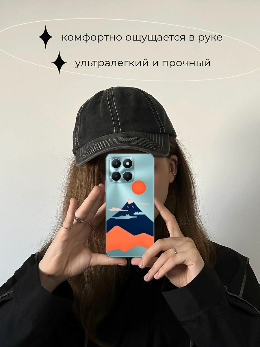 Чехол на Honor X6A / Хонор X6A с принтом "Кот-гора", прозрачный — фото 1