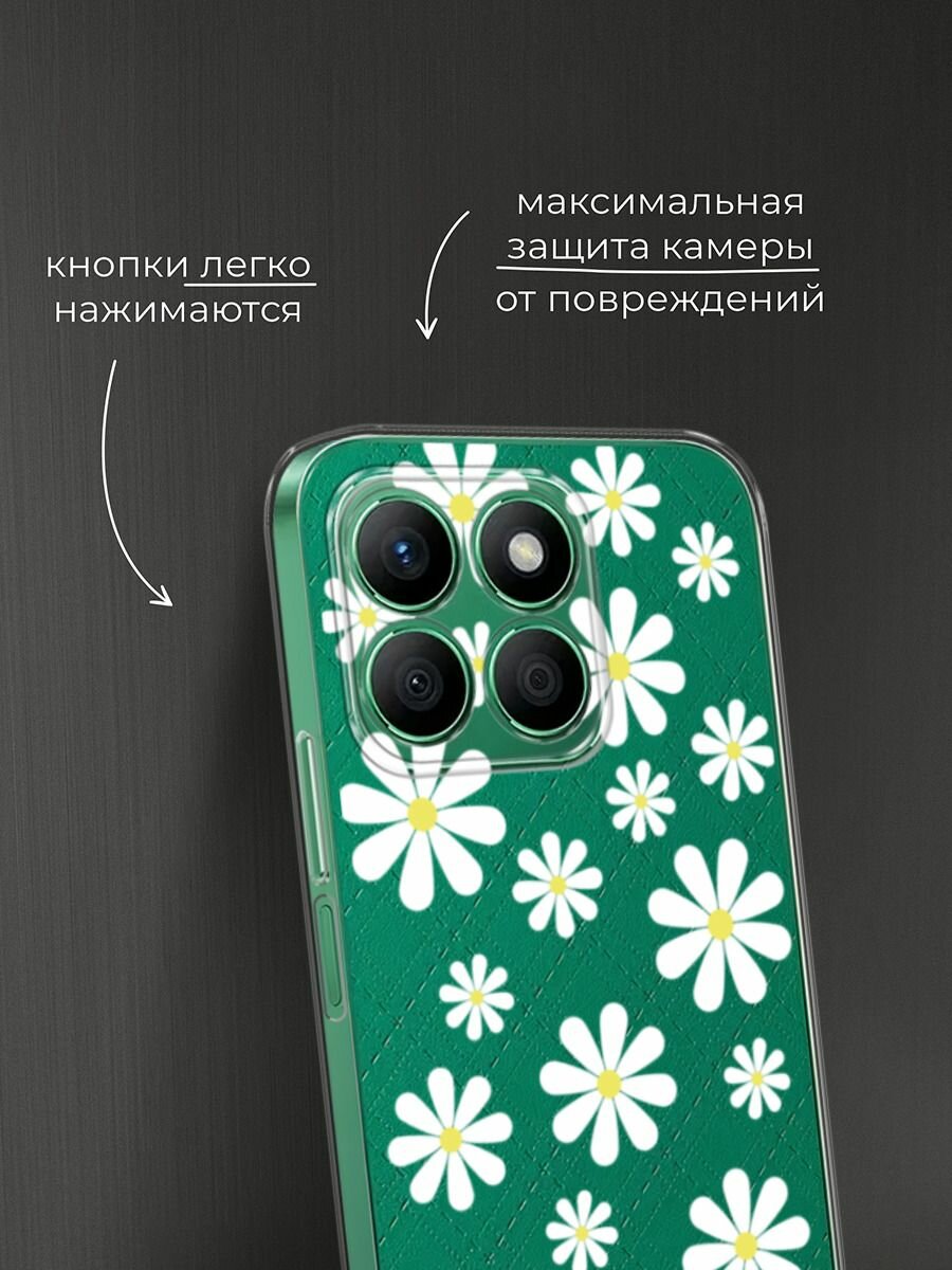 Чехол на Honor X8B / Хонор X8B с принтом "Большие ромашки", прозрачный — фото 1