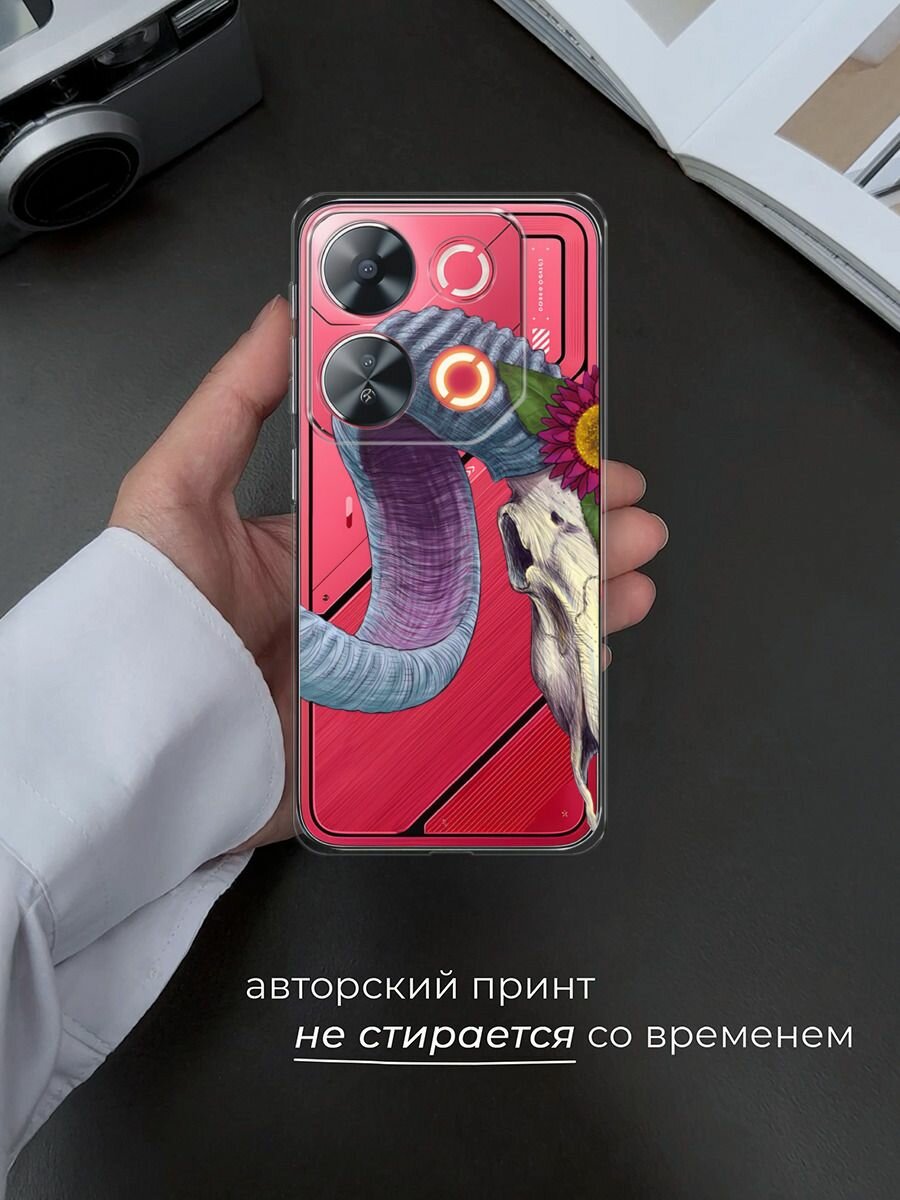 Чехол на Itel P65 / Ител P65 с принтом "Мифический череп", прозрачный — фото 1