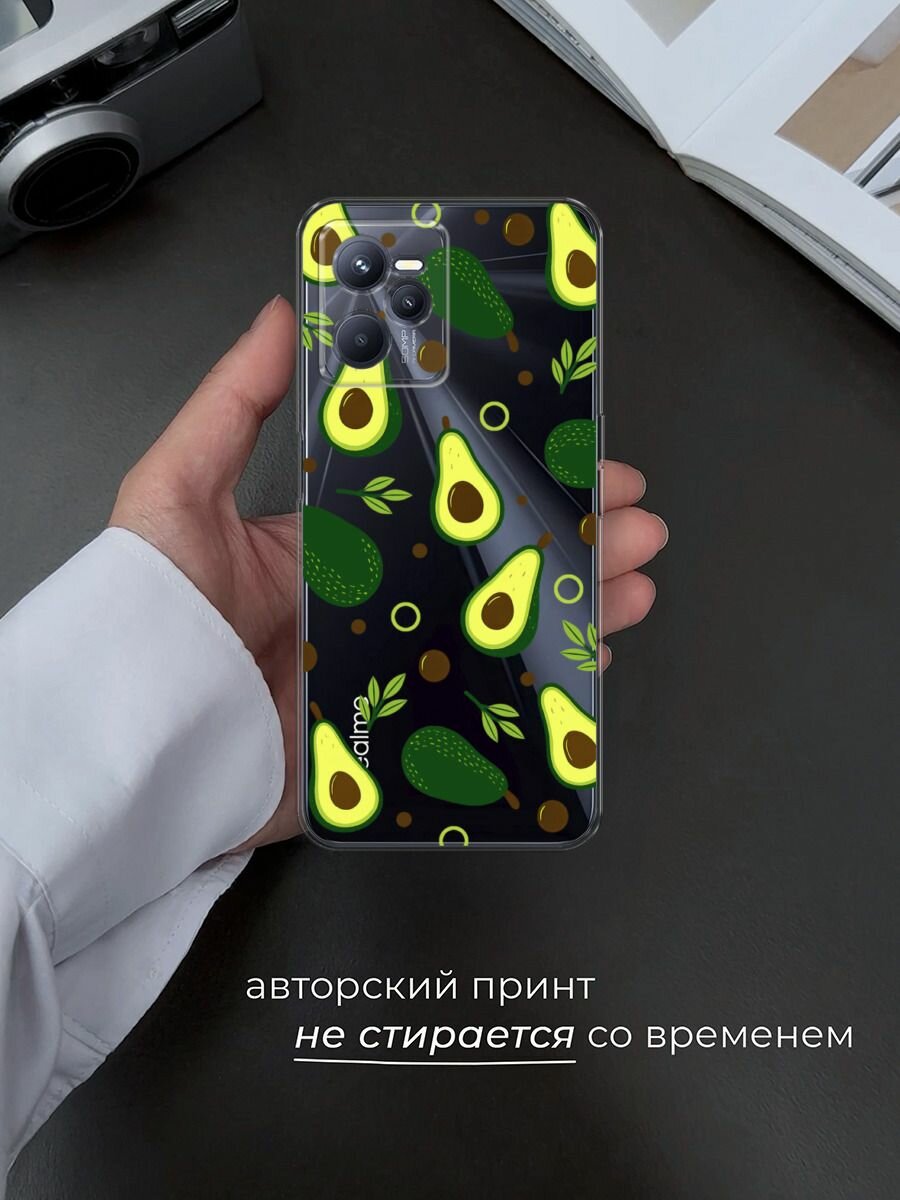 Чехол на Realme C35 / Реалми C35 с принтом "Авокадо паттерн", прозрачный — фото 1